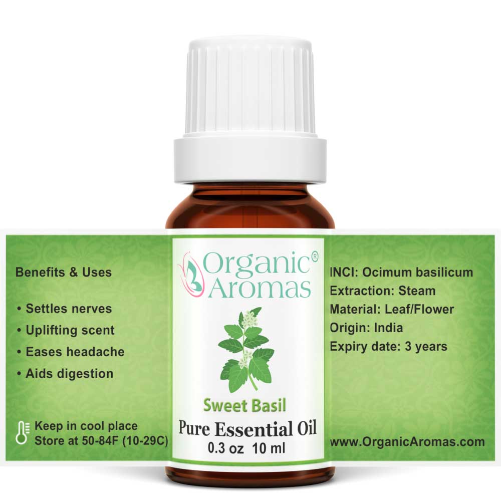 Sweet Basil Pure Essential Oil Open Label - Organic Aromas